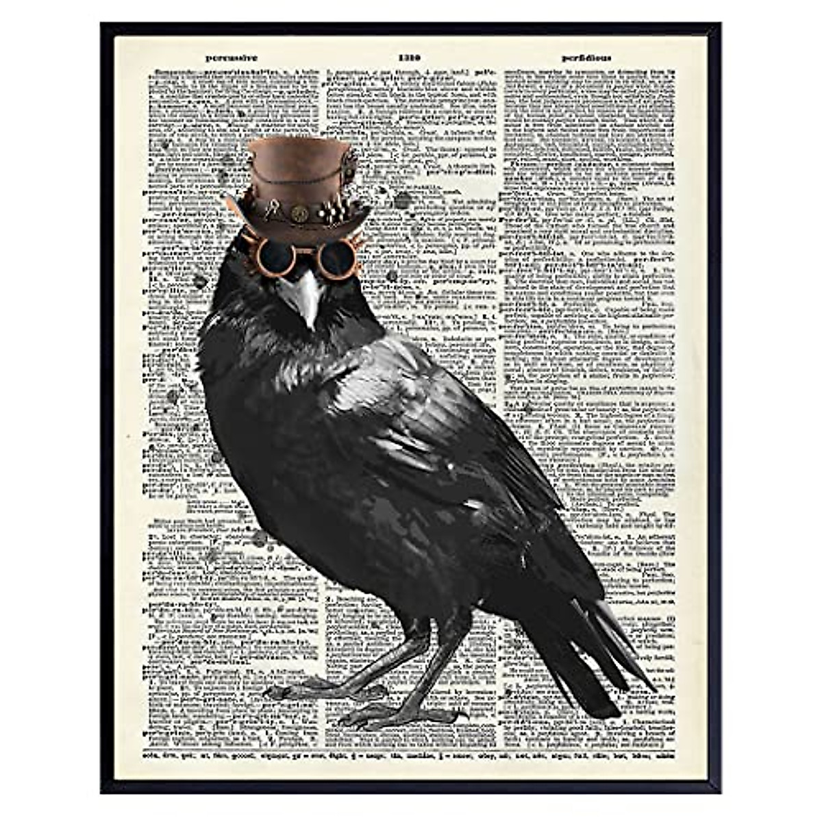 Steampunk Edgar Allan Poe The Raven Wall Art - Gothic Home Decor - Goth Room Decor - Renaissance Hipster Dictionary Art Accessories for Bedroom, Living Room - Hipster Gift for Men, Women