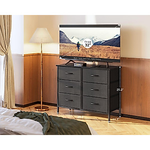 AODK Dresser for Bedroom Dresser TV Stand with 6 Storage Drawers, Small Fabric Dresser Chest of Drawers for Closet Organizer Clothes, Black