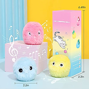 KreizyGo Chirping Cat Toys, Interactive Cat Toys for Indoor Cats Exercise, 3 Pack Fluffy Plush Catnip Toy Balls, Fun Kitty Kitten Kicker Toys