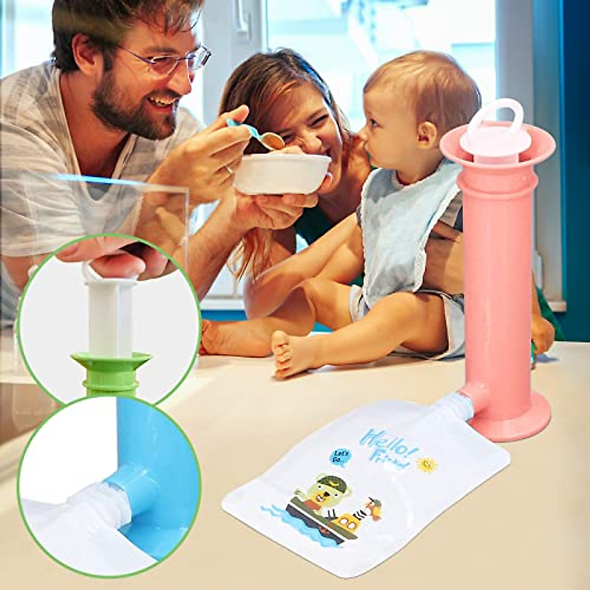 Fruit Puree Filler,Portable Fruit Squeeze Puree Filler Fruit Juice Food Maker with 9pcs Reusable Pure Color Pouches for Kids (Green)