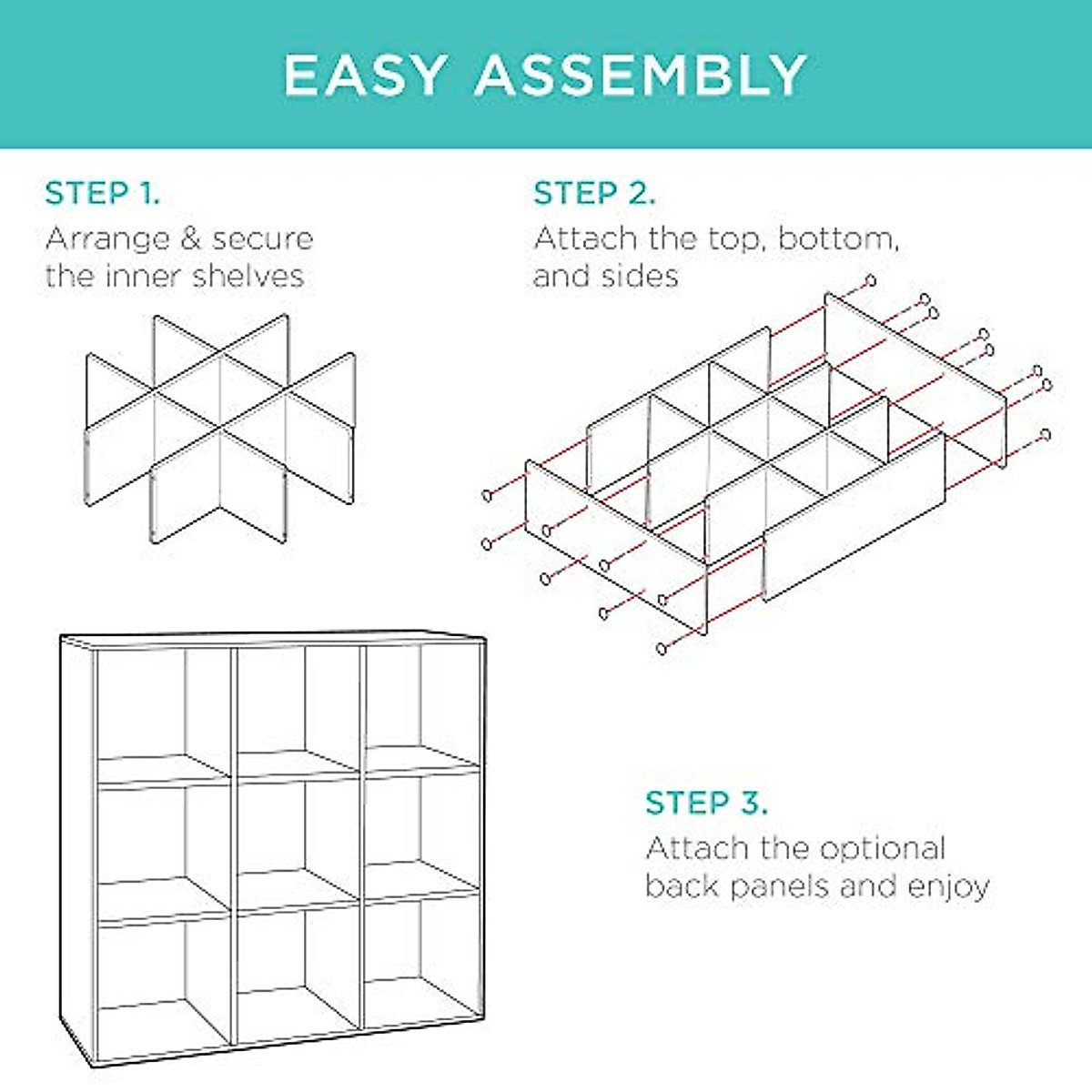 Best Choice Products 9-Cube Storage Shelf Organizer Bookshelf System, Display Cube Shelves Compartments, Customizable w/ 3 Removable Back Panels - Black