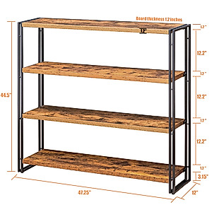 BCLOUDNEST Bookshelf, 4 Tier Tall Bookcase, Industrial Book Shelf for Living Room, Home Office, Kitchen, Rustic Brown