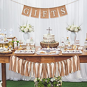 Tallew 2 Pcs Boho Burlap Banner Baby Shower Decorations Set Include Rustic Gift Decor Bunting Sign Gifts Lace Tassel Garland Rag Tie for Party Wedding Bridal Farmhouse