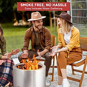 thermomate Large Outdoor Fire Pit for Patio Backyard, 17x16.5 Inch Stainless Steel Round Bowl Wood Burning, Smokeless , Portable Camping Fire Pit