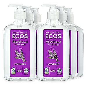ECOS Hypoallergenic Hand Soap - All Natural pH-Balanced Handwash Soap with Vitamin E - Safe for Sensitive Skin - Lavender - 17 Oz Bottle (6 pack)