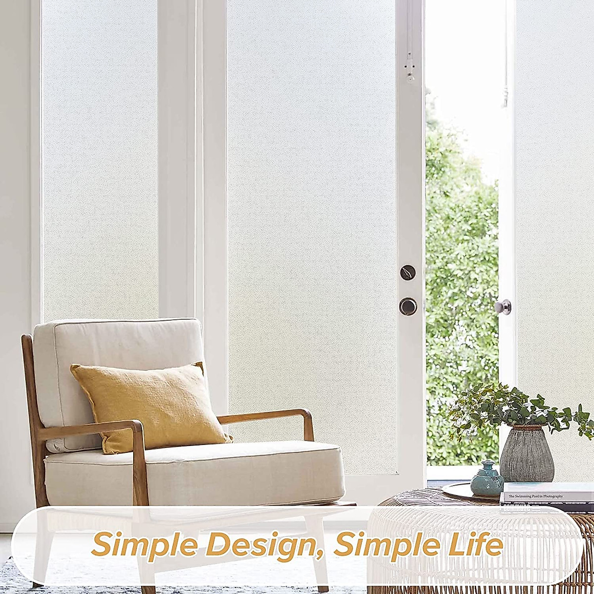 rabbitgoo Frosted Glass Window Film, Privacy Film for Glass Windows Static Cling, Removable Indoor Frosting Clings for Bathroom, Pure, 11.8 x 78.7 inches