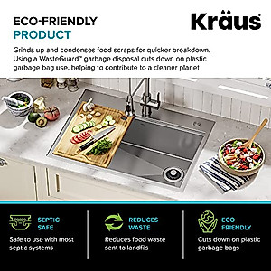 Kraus KWD100-75MBL WasteGuard Continuous Feed Garbage Disposal with 3/4 Horsepower Ultra-Quiet Motor for Kitchen Sinks with Power Cord and Flange Included, 15.25 inch, Black