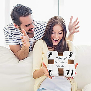 Tebaby Baby Monthly Milestone Blanket Boy - Bear Newborn Month Blanket Unisex Neutral Personalized Shower Gift Woodland Nursery Decor Photography Background Prop with Frame Large 51''x40''