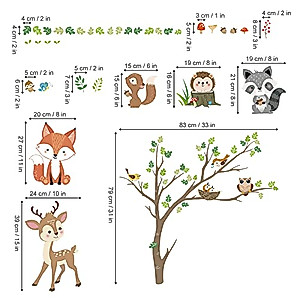 decalmile Woodland Animals Tree Wall Stickers Fox Deer Owl Wall Decals Baby Nursery Kids Bedroom Living Room Wall Decor