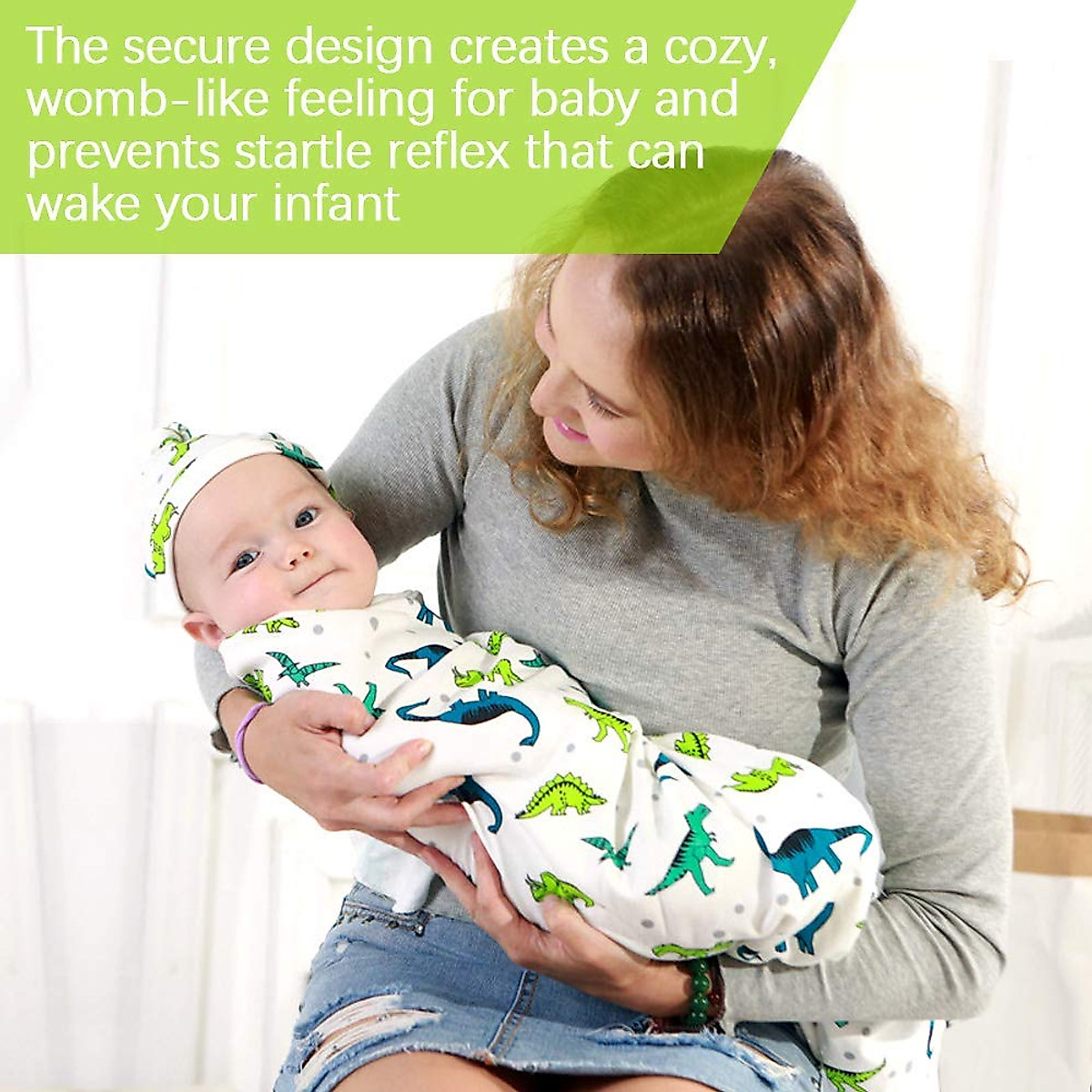 Miracle Baby Newborn Swaddle Blanket Adjustable Wrap Receiving Blanket Baby 100% Cotton Sleep Bag 0-3 Months 3-6 Months(0-3 Month,Dinosaur)