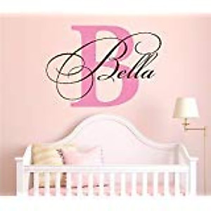 Nursery Custom Name and Initial Wall Decal Sticker 20" W by 14" H, Girl Name Wall Decal, Girls Name, Wall Decor, Personalized, Girls Name Decor, Nursery Bedroom Baby Decor Plus Free Hello Door Decal