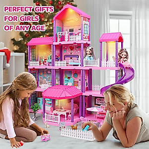 beefunni Doll House, Dream Dollhouse for Girls,Doll Houses 4-5 7-8 Year Old with 4 Stories -11 Rooms, 2 Dolls and Furniture, Princess Dollhouse 2024 Christmas Toy Gifts for 3 4 5 6 7 8+ Year Old Girls