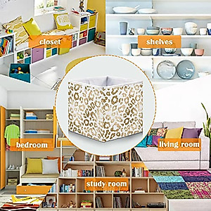 Golden Leopard Texture Storage Basket Storage Bin Rectangular Collapsible Toy Boxs Decorative Storage Boxes Organizer for Home Laundry Room