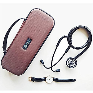 Ryzu Stethoscope Brown Hard Case - Dual Mesh Pockets – Velvet Lining - Durable - Compatible with Littmann and Most Brands