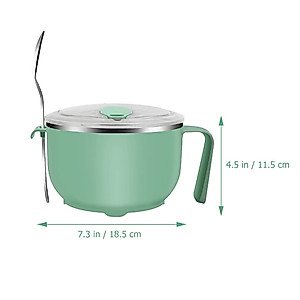 LIFKOME Microwavable Bowls Soup Bowls Stainless Ramen Bowl with Lid Handle 40 OZ Large Instant Noodle Bowl Salad Bowl with Spoon for Soup, Noodles, Ramen Green Simple Modern