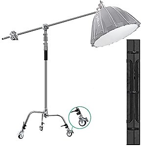 EACHSHOT C Stand Metal with Bag Wheel Max 10.8ft/330cm with 106cm Holding Arm 2 Pieces Grip Head for Godox AD400 Pro AD600 Pro AD600BM Aputure 120D 300D II for Photography Studio Video Monolight