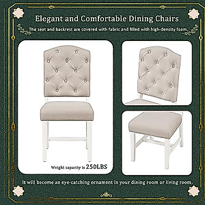 Dinehome 5-Piece Retro Style Extendable Round Dining Table Set with 4 Upholstered Chairs, Oak Natural Wood + Off White