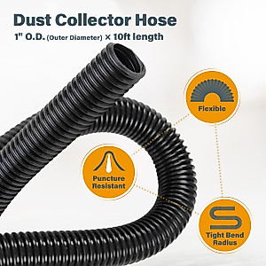 POWERTEC 70356 10 ft. Vacuum Hose Dust Collection Kit for Woodworking Power Tools, Wet/Dry Work Shop Vacuums, Miter Saw and Table Saw