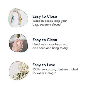 Organic Cotton Shopping Bags - Washable and Strong- Set of 8 - Food Storage and Produce Bags