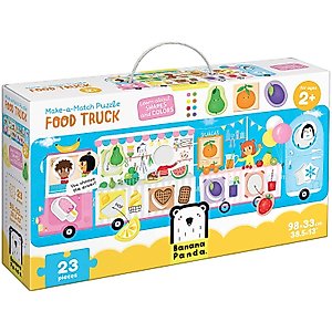 Banana Panda Make-a-Match Food Truck Puzzle with Matching Activity - Large 23-Piece Panoramic Floor Puzzle Over 3 Feet Wide - Pieces Include Basic Shapes to Match, for Kids Ages 2 Years and up