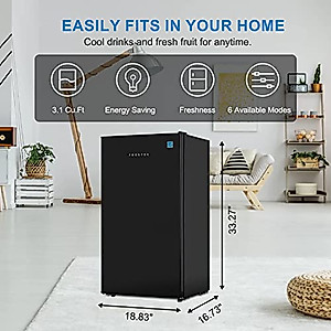 Frestec 3.1 CU' Min Refrigerator, Compact Refrigerator, Small Refrigerator with Freezer, Black (FR 310 BK)