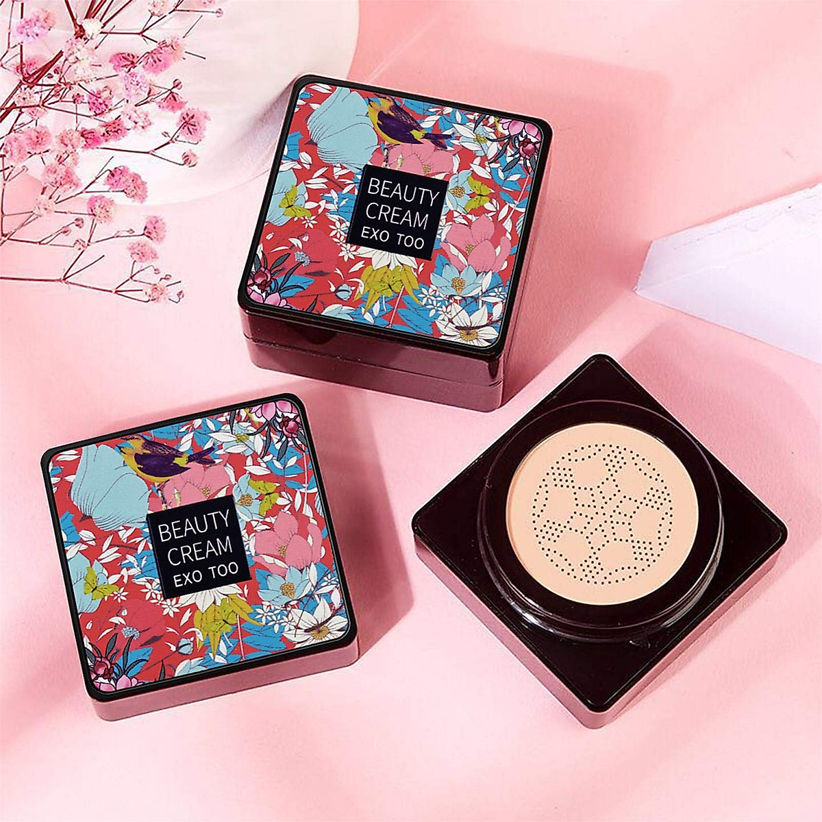 NUIBO Air Cushion CC Cream Foundation Moisturizing Long Lasting Matte Concealer Light Weight Smoothly Water Proof Makeup Base Liquid Foundation with 2PCS Mushroom Head【Natural/Unscrew Lid】