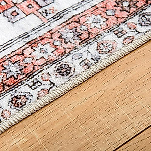 Persian Area Rug Non-Slip Machine Washable Carpet Stain Resistant Rug 3'11"x5'11" for Living Room Bedroom Dining Room Kids Nursery Office Laundry Room Decor Bathroom Kitchen Indoor (Garnet/Grey)