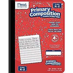 Mead Primary Composition Notebook K-2, 6 Pack Primary Ruled Composition Book, Color May Vary, Grades K-2 Writing Dotted Lined Notebook, 100 Sheets (200 Pages) 489902ELG