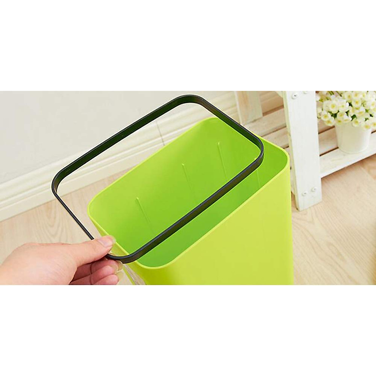 Trash can Bedroom Plastic Trash Can wiht Lid Bathroom 12 Liter / 3.2 Gallon Garbage Can Swing Lid Durable Narrow Spaces Office Wastebasket Dustbin Waste Paper Basket (Blue), 9.8 x 6.7 X 16.9 inches