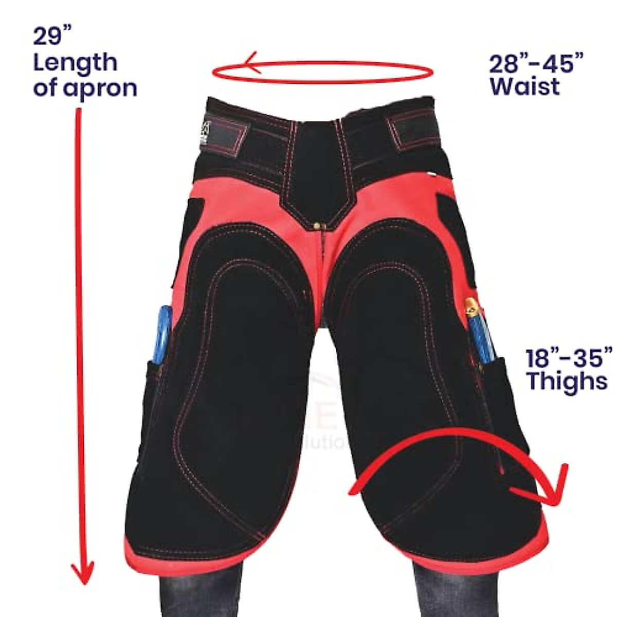 Equine Care Farrier Chaps Back Support - Cowhide Suede Leather and Canvas Apron, 4 Knife Pocket, 2 Nail Magnets, Adjustable Velcro Buckle - 29 inches/75cm