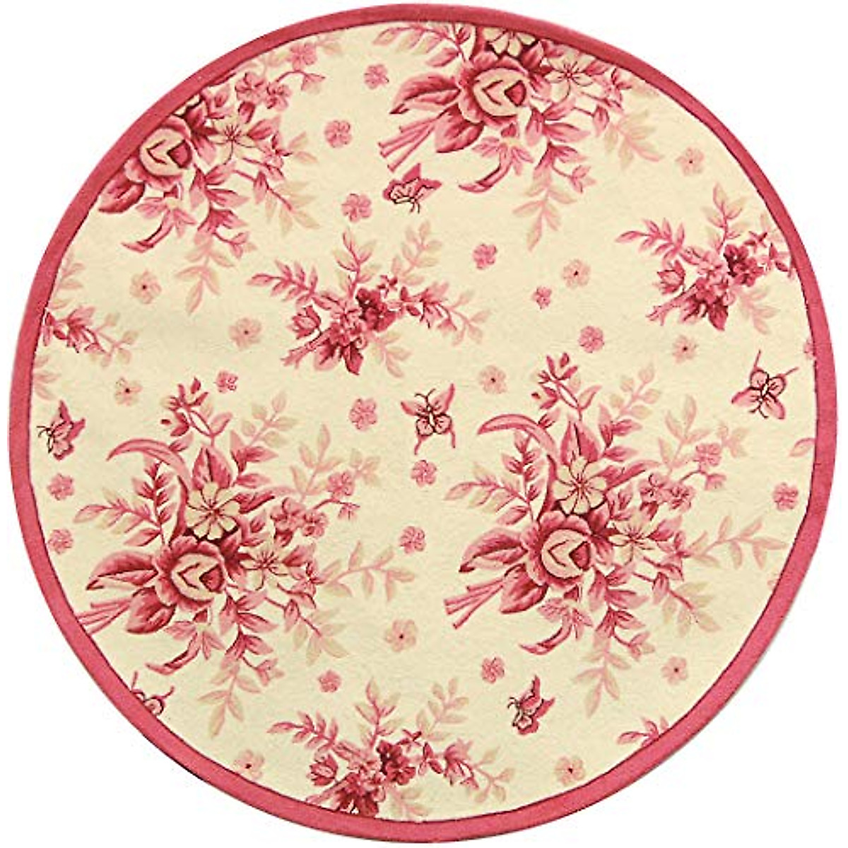 SAFAVIEH Chelsea Collection 5'6" Round Ivory / Rose HK250C Hand-Hooked French Country Wool Area Rug