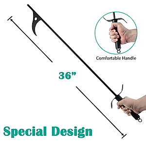 36-Inch Fireplace Fire Pit Campfire Poker Stick and 26-Inch Campfire Fireplace Tongs, Log Grabber, Camping, Wood Stove, Outdoor and Indoor Use, Black Solid Steel