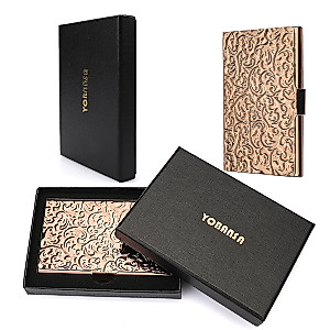 YOBANSA Stainless Steel Sculpture Rose Gold Business Card Holder Credit Card Holder Name Card Case Business Card Case for Men and Women (Rose gold 02)