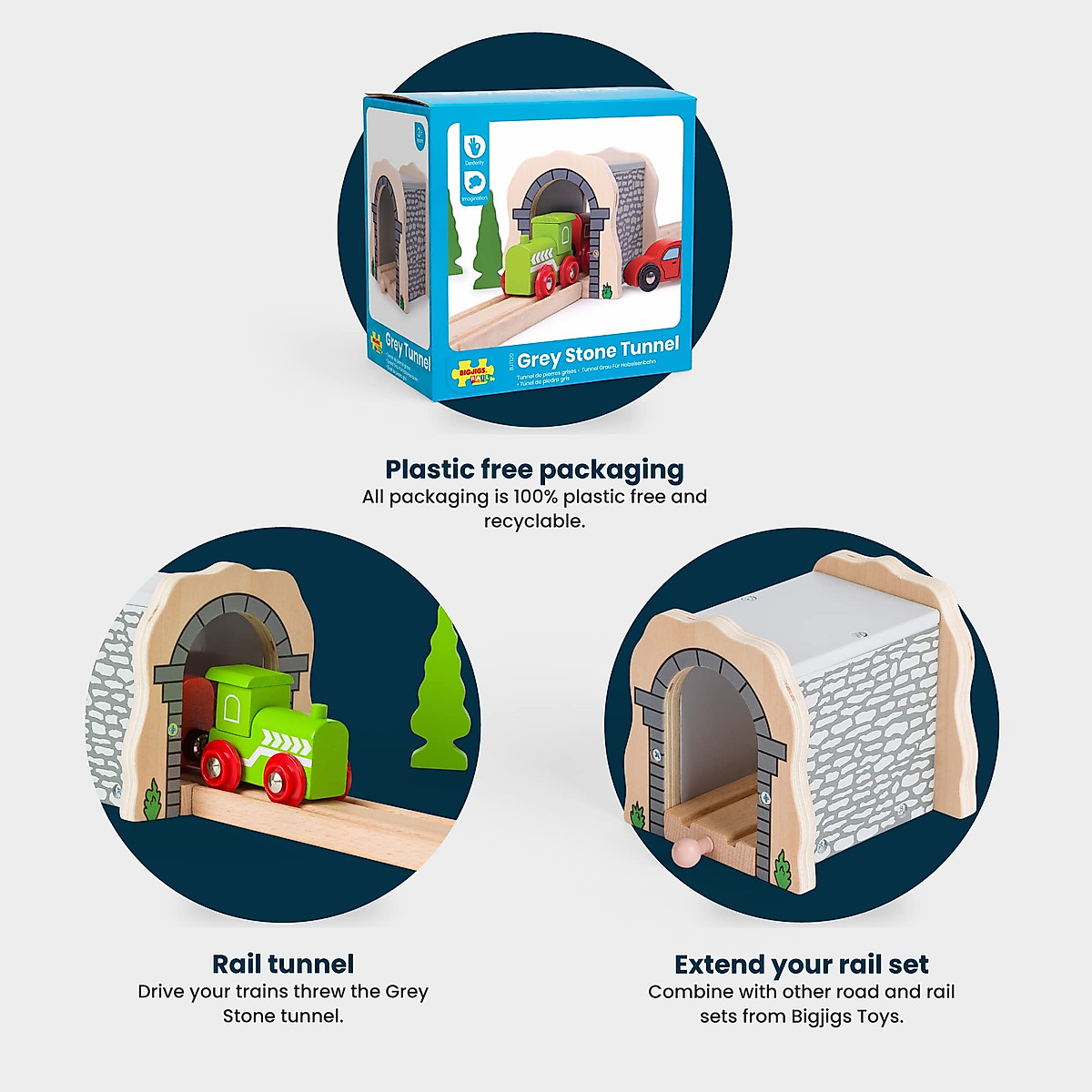 Bigjigs Rail Grey Stone Tunnel - Other Major Wooden Rail Brands are Compatible