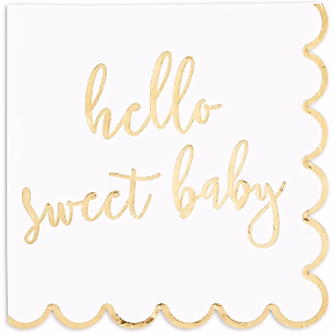 Sparkle and Bash 50 Pack Scalloped Hello Sweet Baby Napkins for Baby Shower Decorations (6.3 In)