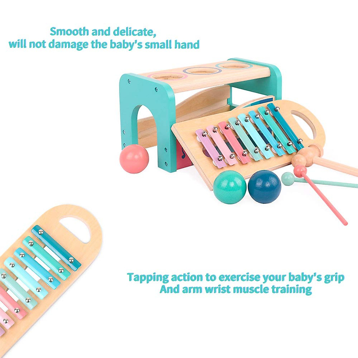 enlitoys Wooden Pounding and Hammer Toy Xylophone and Gear Pounding a Ball Track Game with Hammer Toddler Toys for 3 Year