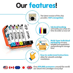 Smart Ink Remanufactured Ink Cartridge Replacement for Epson 273 XL 273XL 273 to use with XP 610 XP-600 XP-620 XP-810 XP-820 XP-800 Expression Premium (Black & C/M/Y/PBK, 5 Combo Pack)