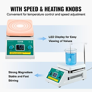 VEVOR Magnetic Stirrer Hot Plate, 5L Capacity Ceramic Coated Hotplate Lab Stirrer 200-2000RPM 608°F/320°C Max Temp Digital Magnetic Stirrer with Temp Probe Sensor and Stirring Bar