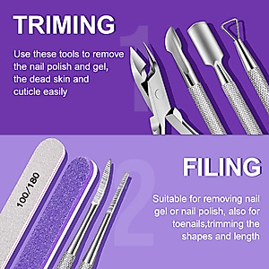 TsMADDTs 13PCS Manicure and Pedicure Tools Kit, Nail Files and Buffers Block, Polish Buffer, Cuticle Nippers, Cuticle Pusher and Peeler, File and Lifters for Toenails