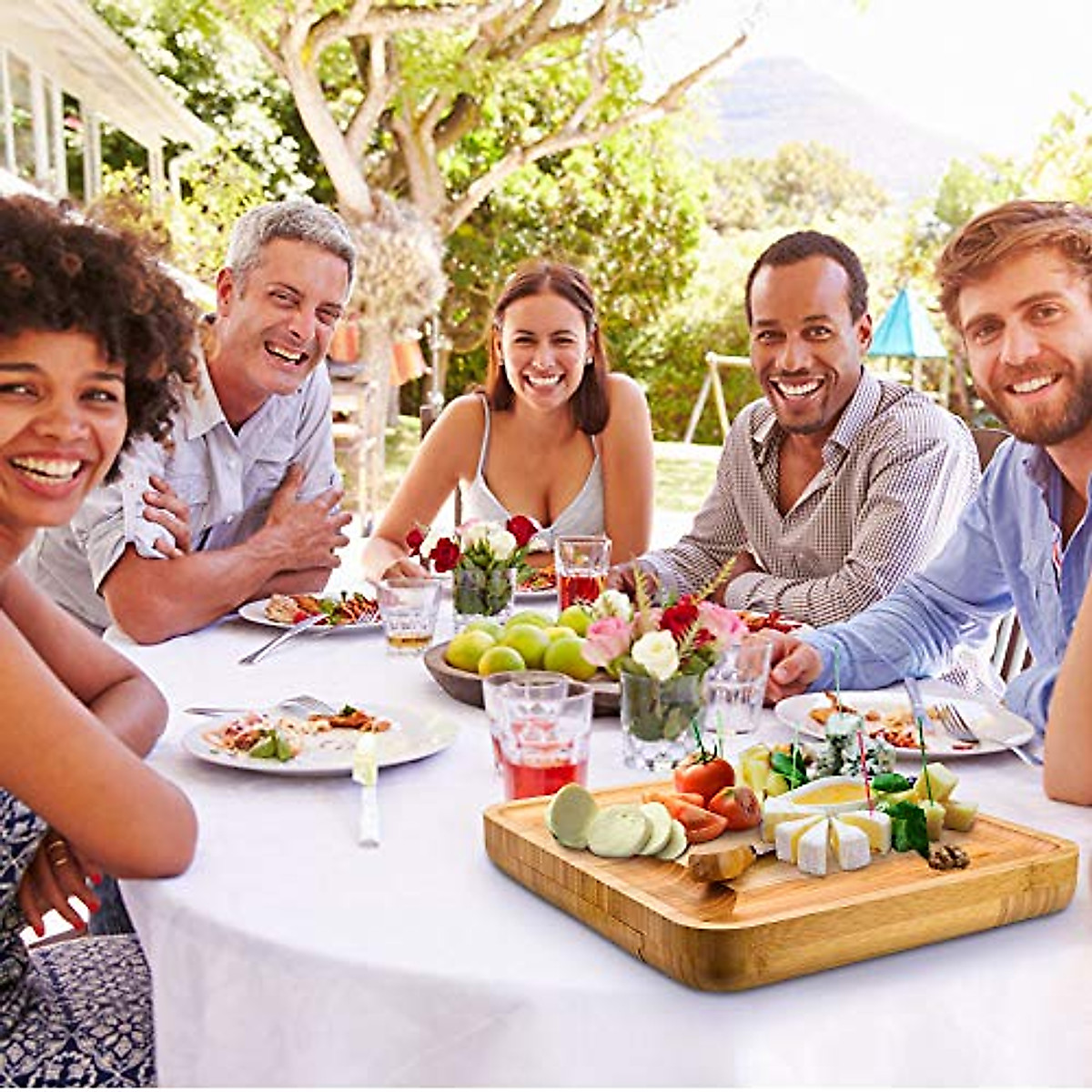 Bamboo Cheese Board and Knife Set, sungwoo Wood Charcuterie Servering Boards Set, Charcuterie Board Accessories, Cheese Plates, for Christmas Women Housewarming Day Wedding Thanksgiving