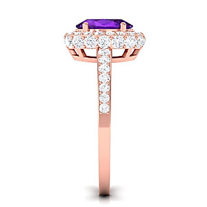 Natural Amethyst 6X8mm Oval Engagement Ring, AAA Quality, Certified Amethyst Moissanite Halo Engagement Ring, 14K Rose Gold, Size:US 7.00