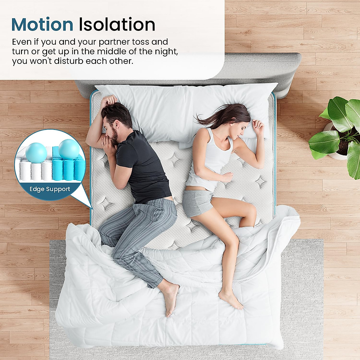 Povirt Twin Mattress, 12 Inch Hybrid Twin Size Mattress in a Box, Cool Memory Foam and Pocket Coils Innerspring Mattress for Pressure Relief & Motion Isolation, Medium Firm Feel