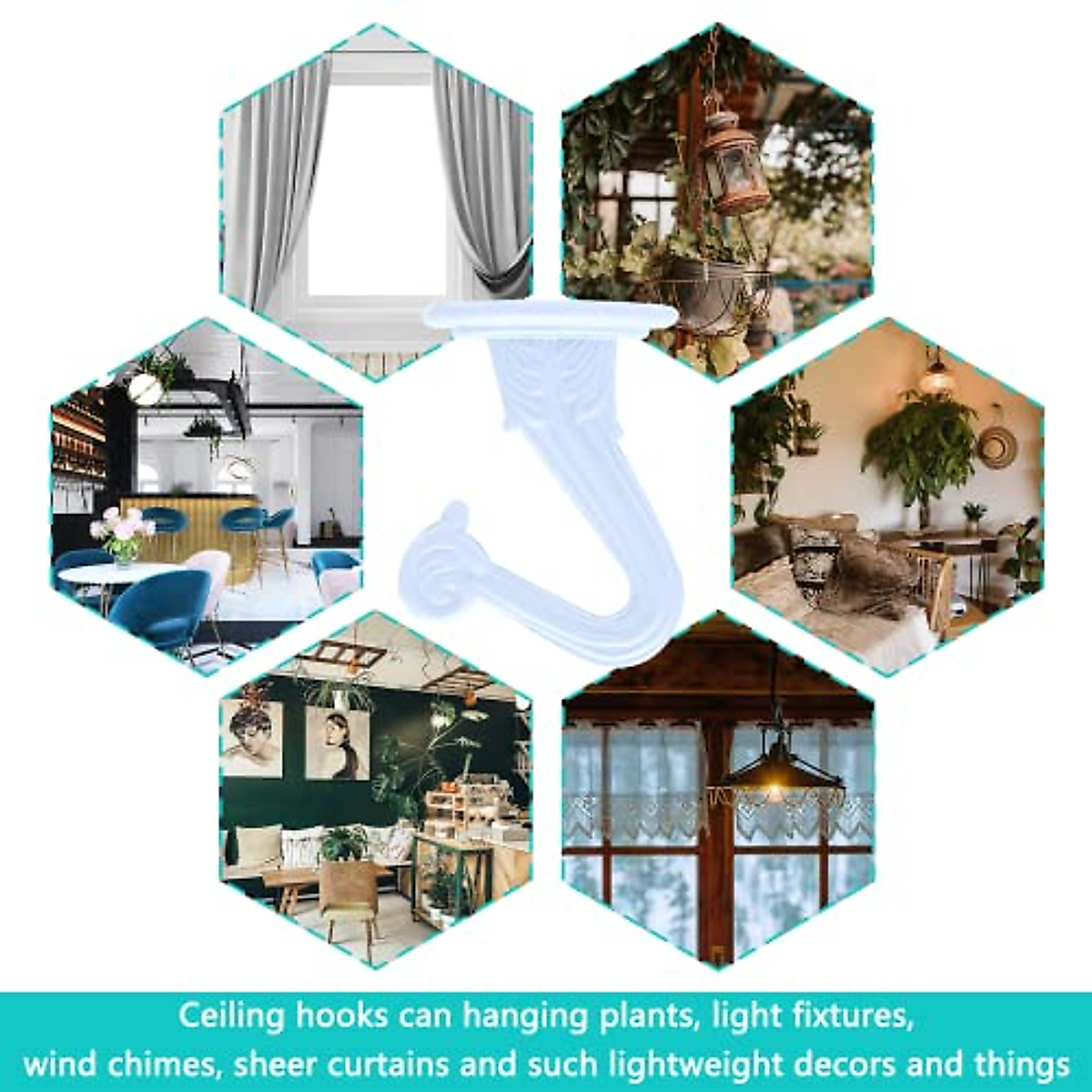 Rierdge 12 Sets White Swag Hooks - Vintage Ceiling Hanging Solutions