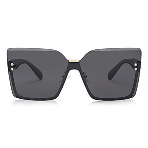 SOJOS Trendy Square Oversized Sunglasses Womens Big Rimless UV400 Ladies Shades SJ1160, All Black Lens/Black Temples