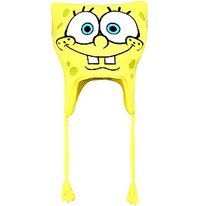 Concept One SpongeBob Squarepants Beanie Hat, Peruvian Knit Acrylic Beanie Cap with Tassels, Yellow, One Size