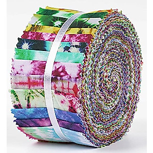 Soimoi 40Pcs Tie Dye Print Cotton Precut Fabrics for Quilting Craft Strips 2.5x42inches Jelly Roll - Multicolor