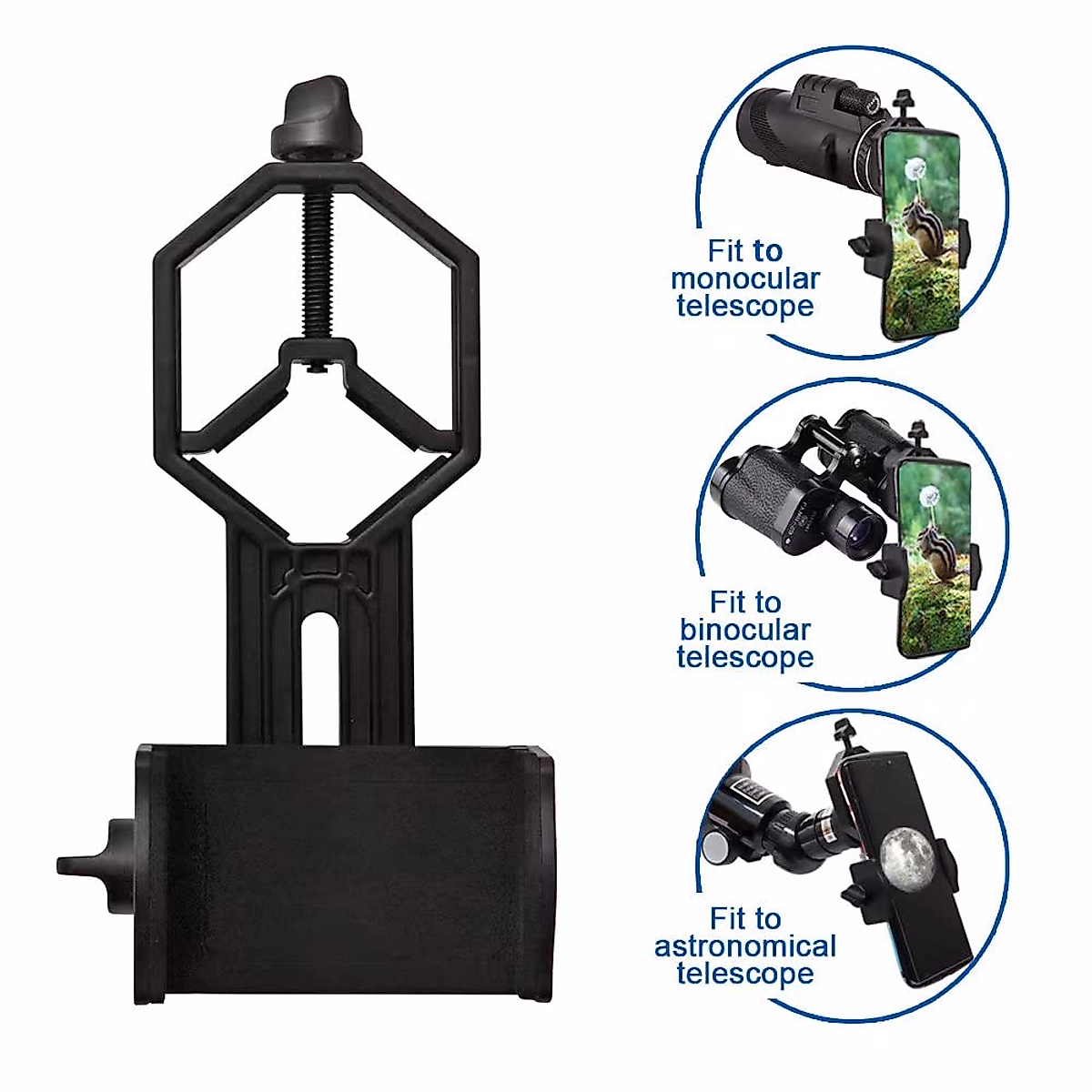 Telescope Adjustable Phone Scope Mount, Smartphone Adapter Mount for Monoculars, Binoculars and Microscopes, Fit Almost All Brands of Smartphones
