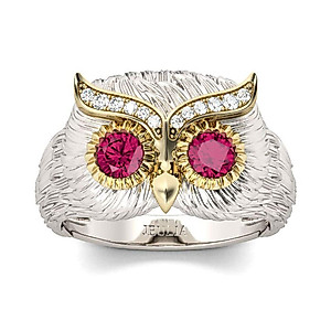 Jeulia 2 Carat Owl Rings for Women Round Cut Feather Engagement Ring 925 Sterling Silver Wedding Rings with Ruby Owl Eye CZ Solitaire Promise Anniversary Rings with Jewelry Gift Box (9)