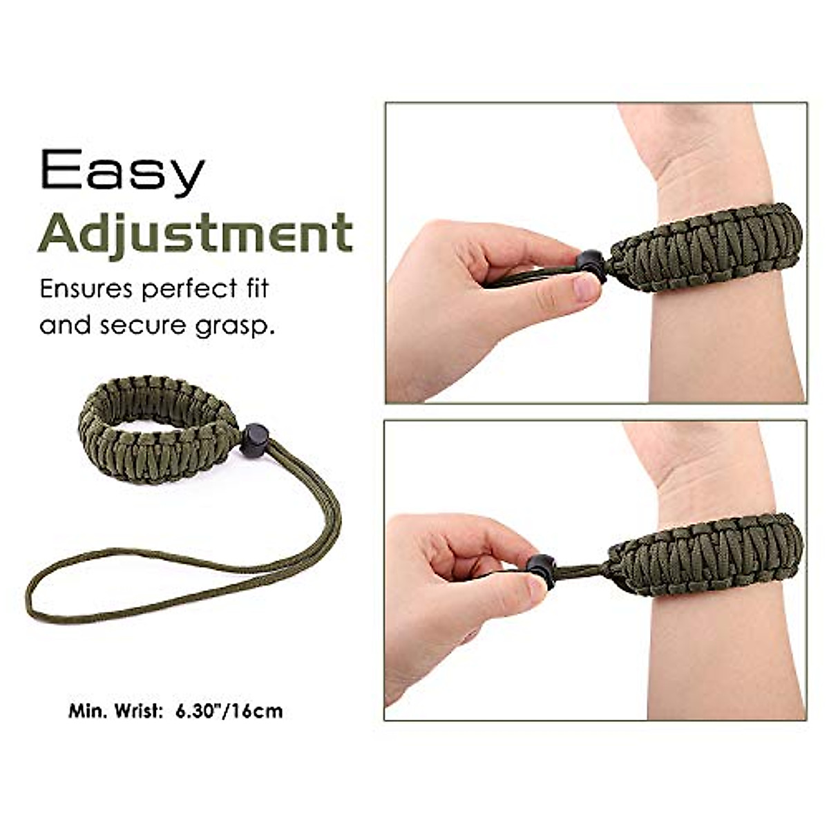 MoKo Universal Paracord Camera Wrist Strap Lanyard - [2 Pack] Nylon Braided Adjustable Camera Hand Grip Strap for Nikon/Canon/Sony/Minolta/Panasonic All DSLR/Digital Cameras, Black/Army Green