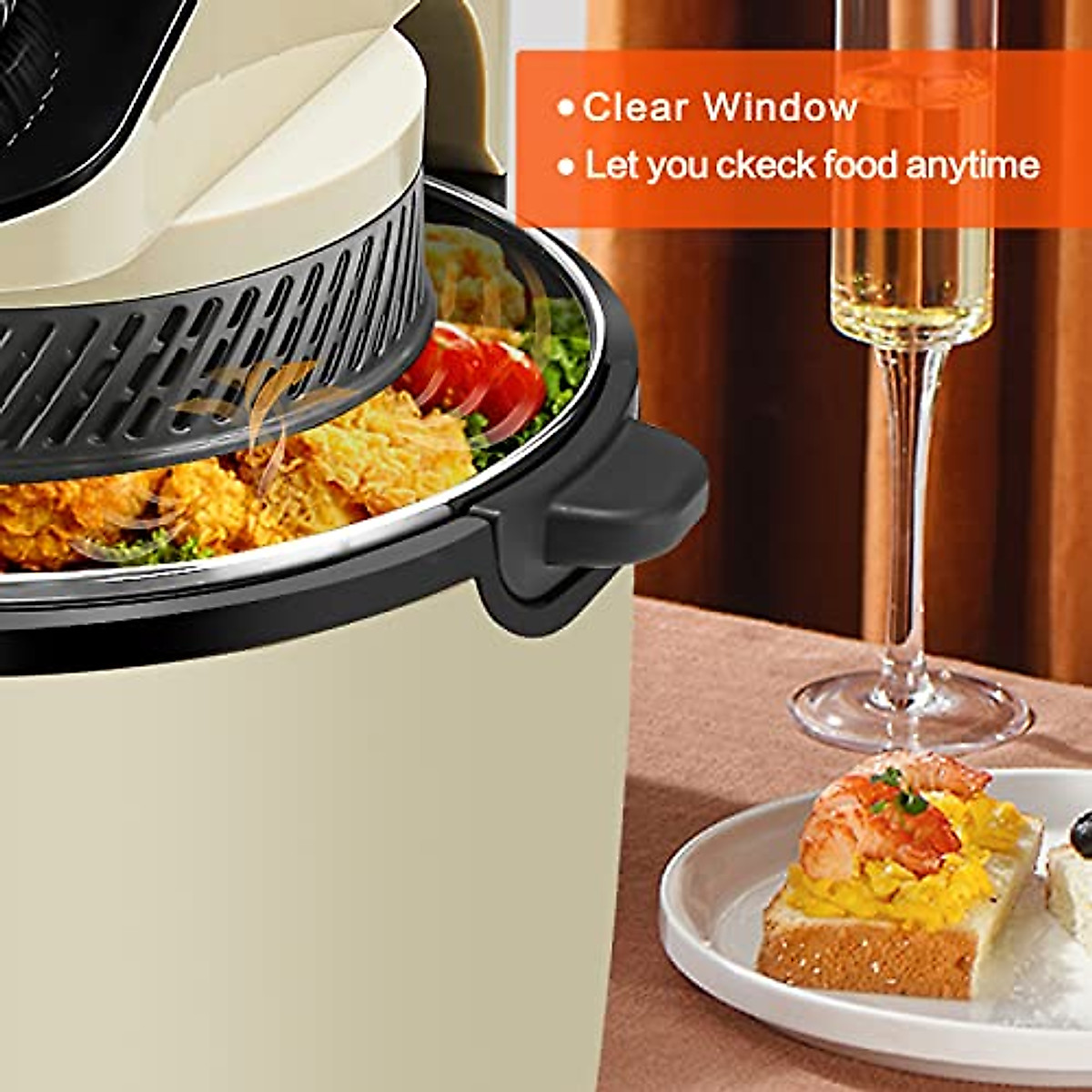 LATURE 3.8 QT Air Fryer Timer & Temperature Controls, with Glass Lid, Dishwasher Safe and Non-stick Basket, 1100W, Oil-Less Healthy Cooker MET Certified with Recipes (Black-Glass Lid)